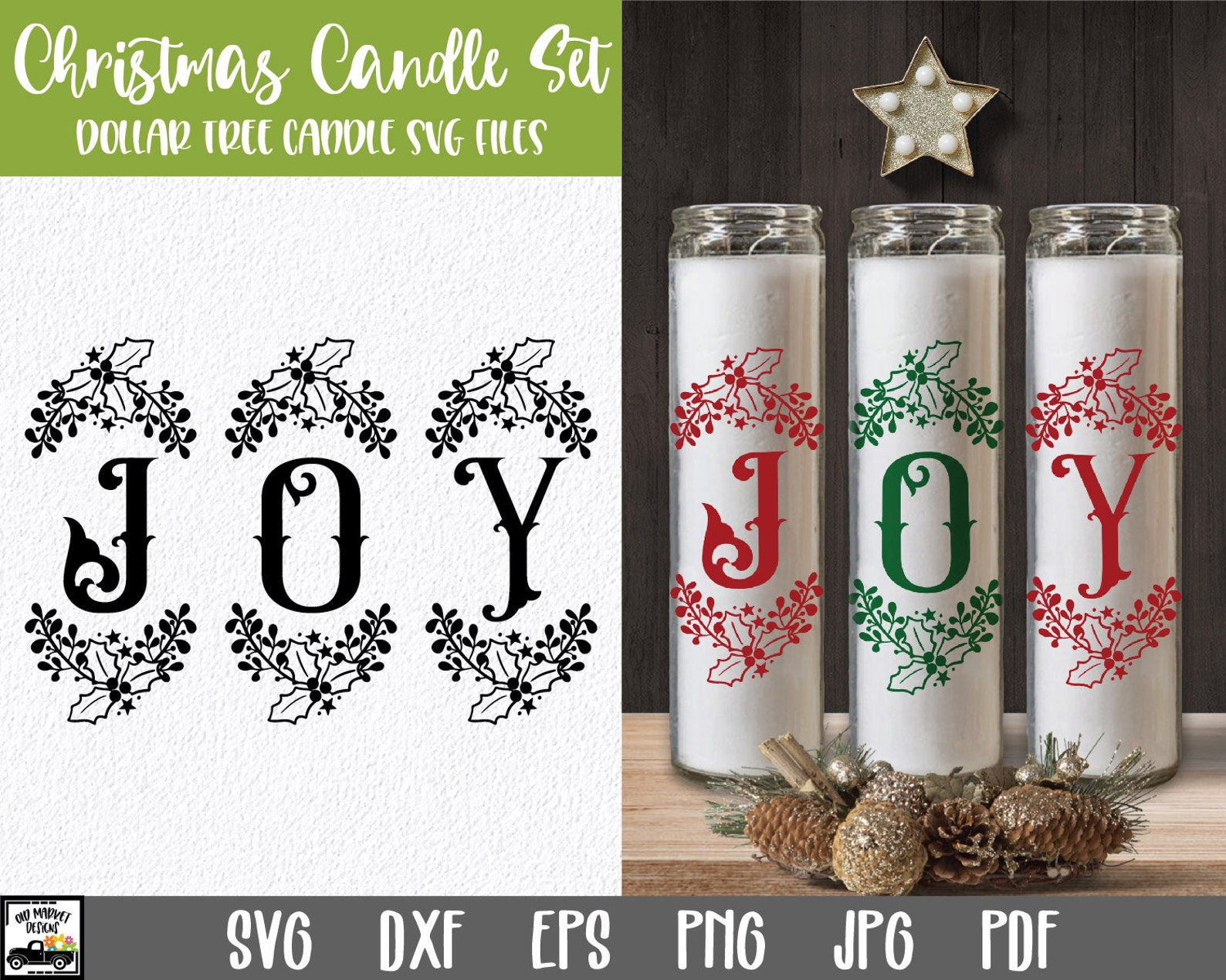 JOY Christmas Candle Set SVG File - Dollar Tree Candle File - Christmas ...
