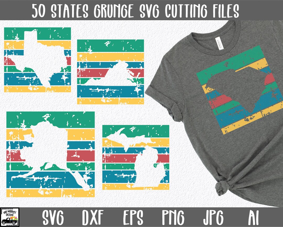 50 States SVG Bundle - Retro Grunge State SVG Cut Files - States ...