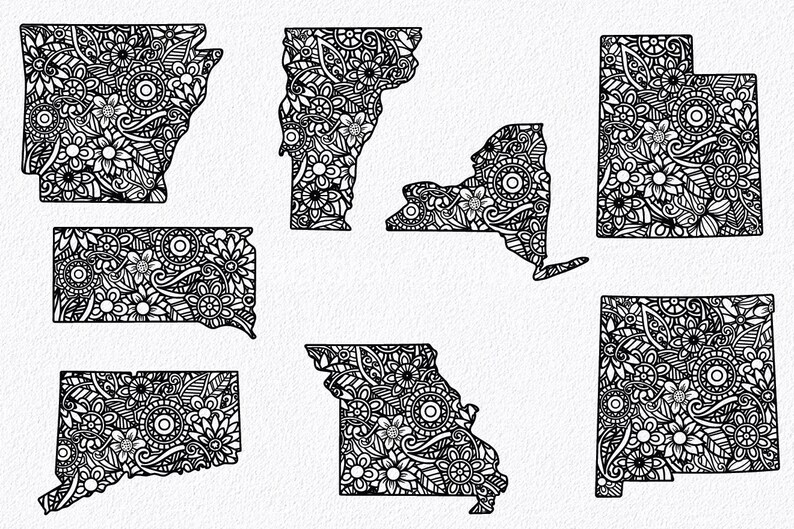 50 States SVG Bundle - Mandala Zentangle SVG State Files - State SVG ...