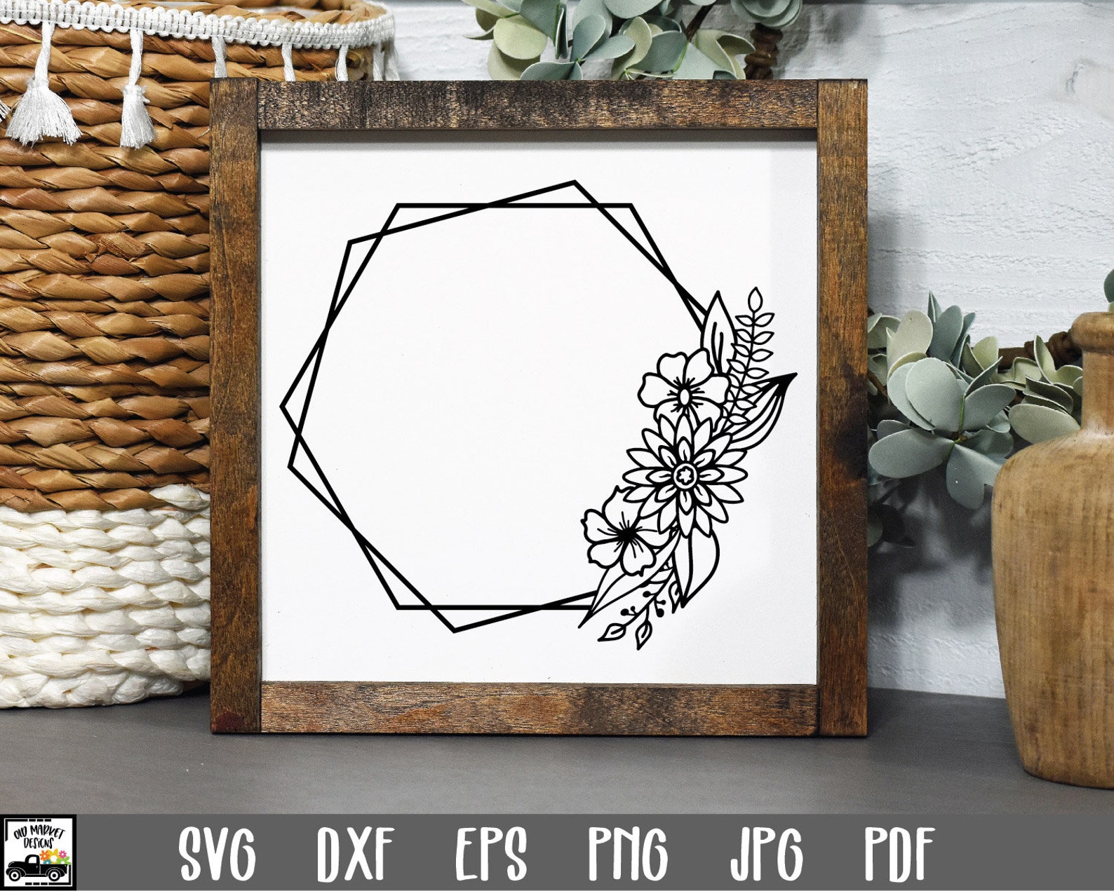Double Hexagon Floral Frame SVG Flower Monogram Frame - Etsy