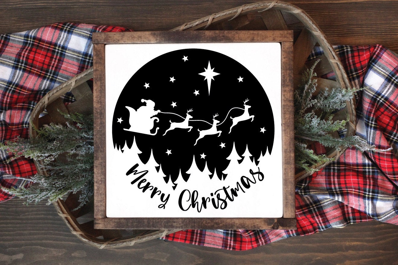 Santa and Reindeer SVG File Merry Christmas SVG File Round - Etsy
