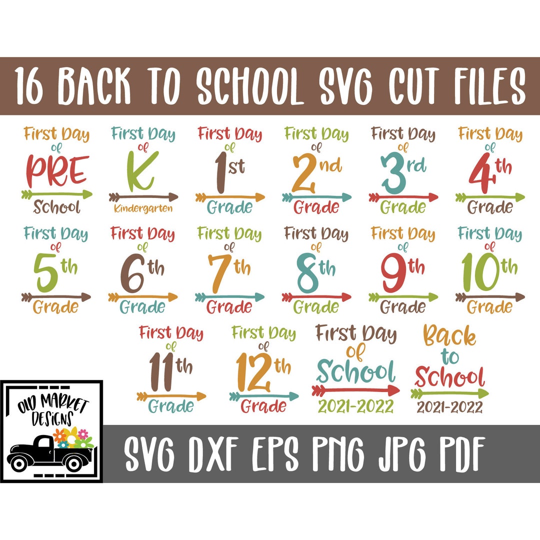 Back to School SVG Bundle - 16 First Day of School SVG Cut Files - Clip ...