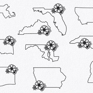50 States SVG Bundle - State Svg File - US States Floral Outline Bundle ...