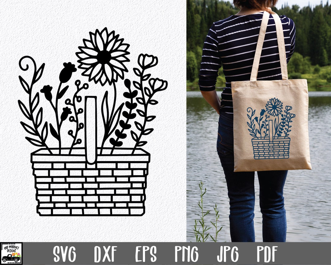Wildflower Basket SVG File - Floral SVG Cut File - Basket With Flowers ...