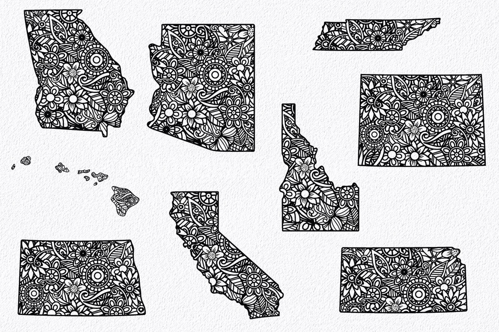 50 States SVG Bundle - Mandala Zentangle SVG State Files - State SVG ...