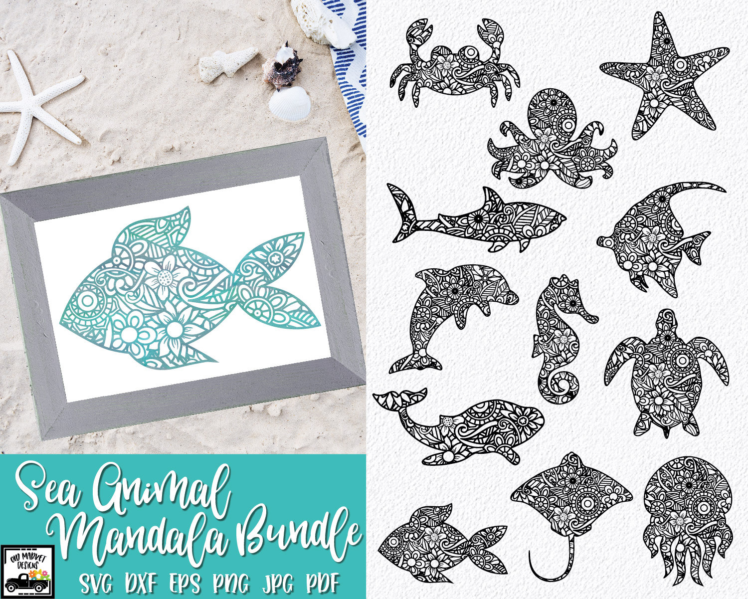 Sea Animals SVG Bundle 12 Sea Animals Mandala SVG Cut Files - Etsy