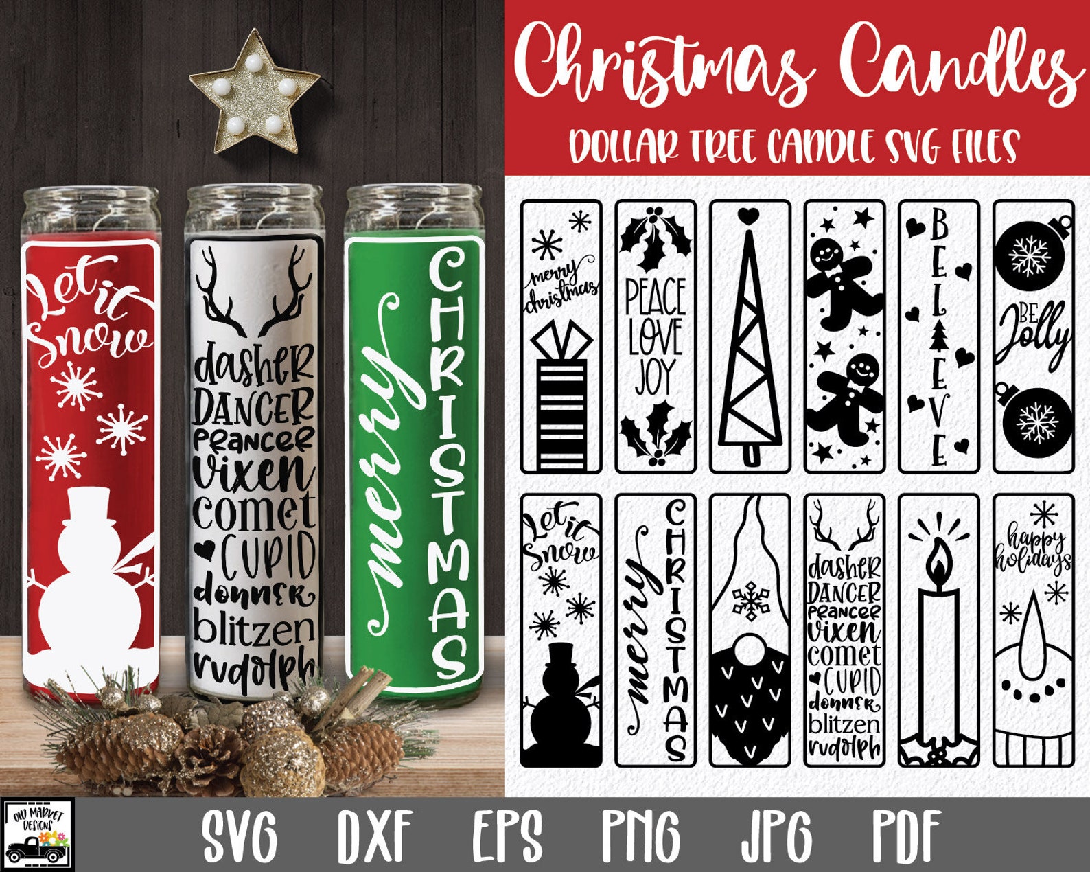 Christmas Candles SVG Bundle #2 - Dollar Tree Candle File - Christmas ...