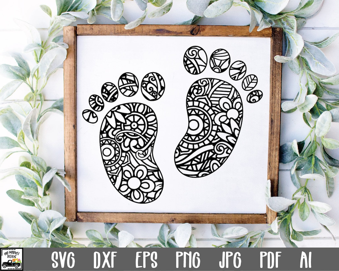 Mandala Baby Foot Prints SVG File - Mandala Footprints SVG Cut File ...