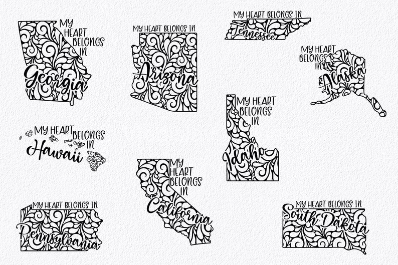 50 States SVG Bundle US State SVG Cut Files Art Deco Svg - Etsy