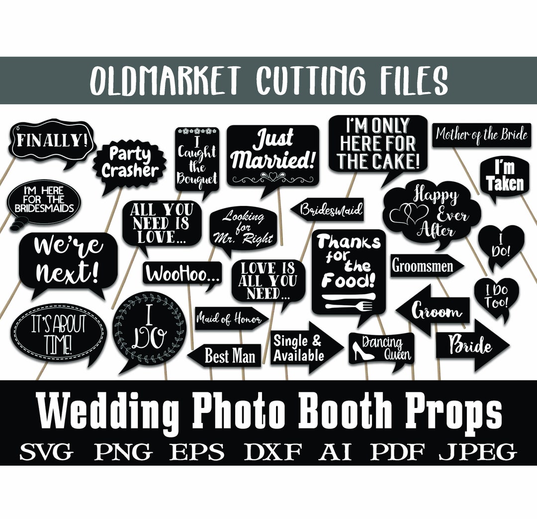 Wedding Photo Booth Props and Decorations - SVG Cut File - Dxf - Png ...