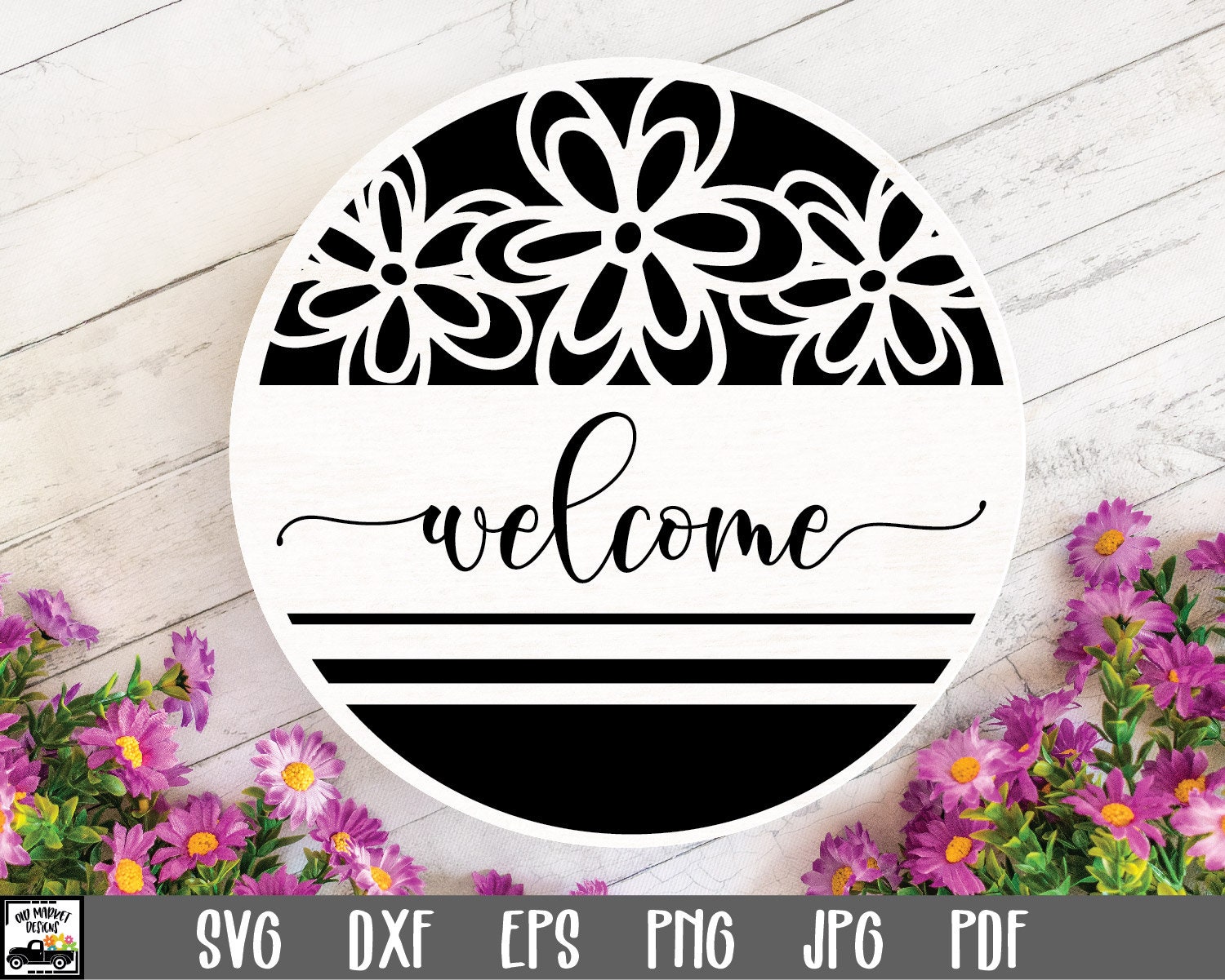 Welcome Door Sign SVG File Round Sign SVG Spring SVG - Etsy