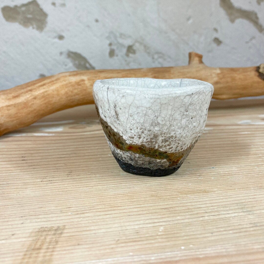 Handcarved Raku Ceramic Tea Cup golden Trail - Etsy