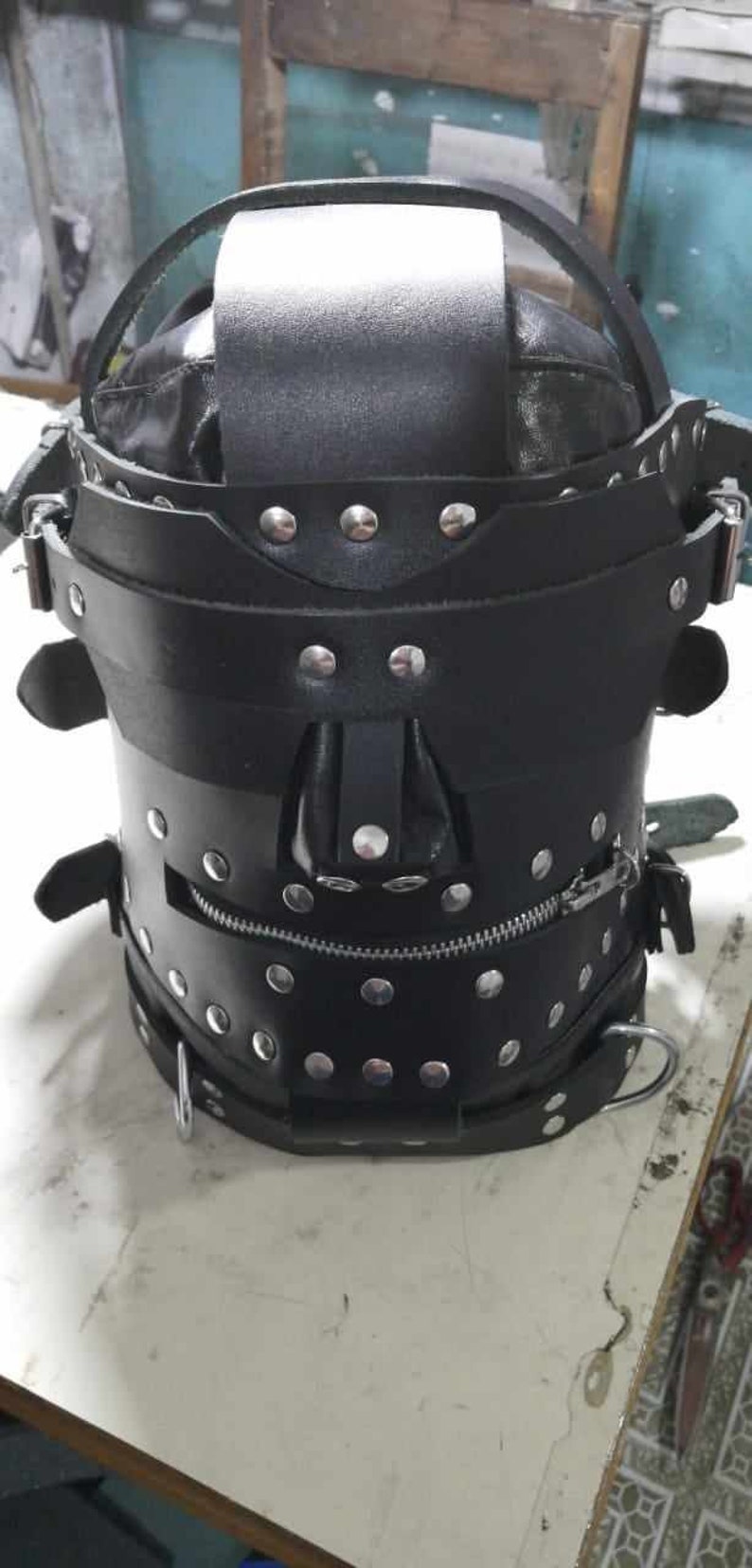 Genuine Leather Locking Harness Mask, Sensory Deprivation , Bondage ...