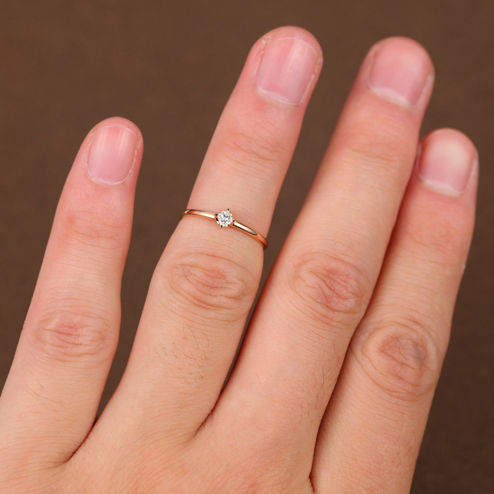 Diamond Ring Simple Engagement Ring Rose Gold Minimalist | Etsy