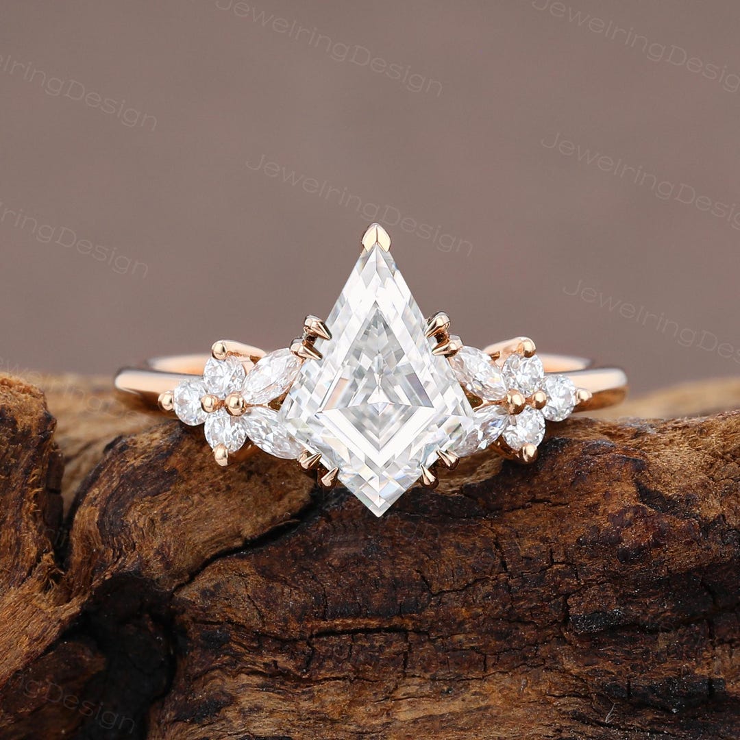 Kite Cut Moissanite Engagement Ring Unique Rose Gold Engagement Ring ...