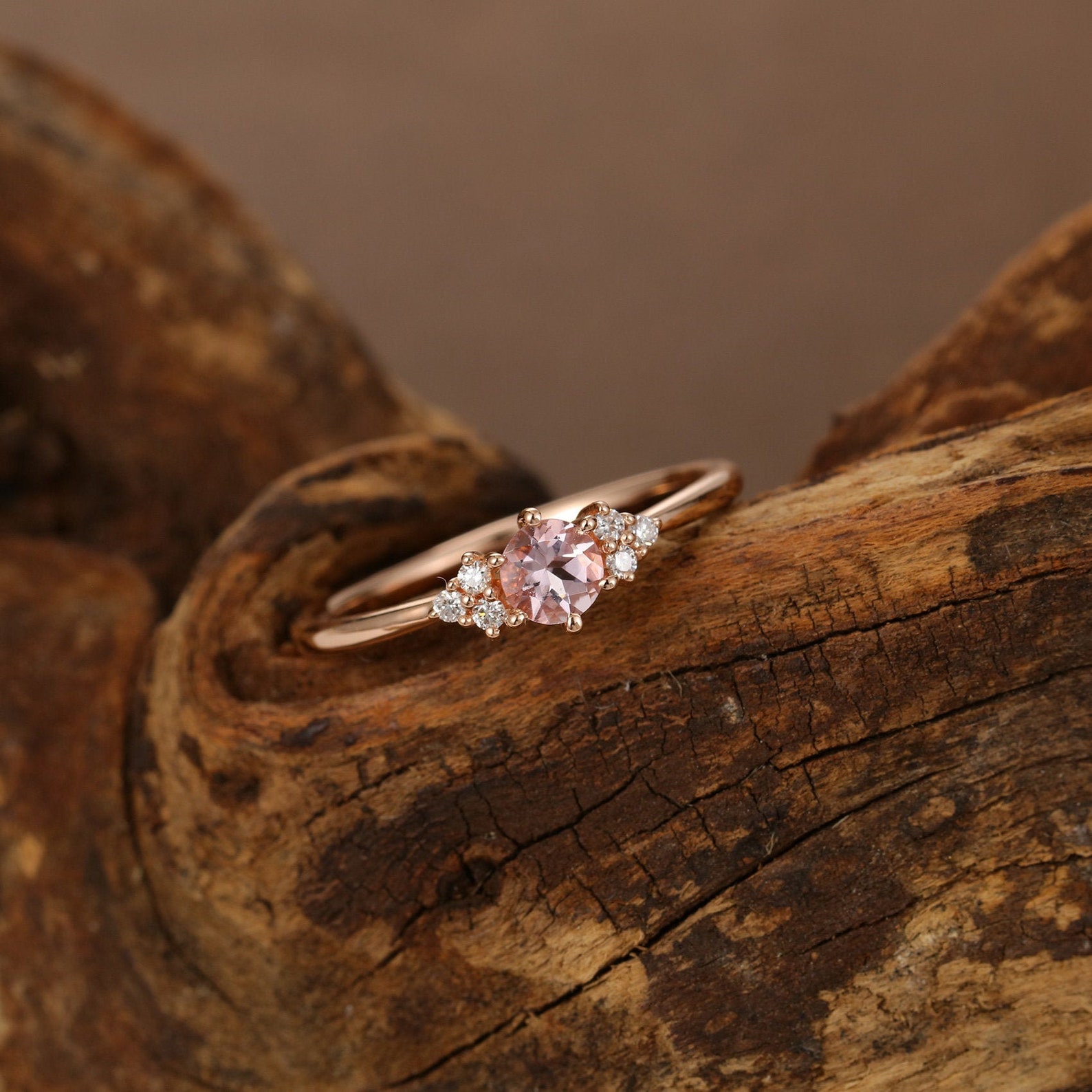 Morganite Engagement Ring Rose Gold Diamond Cluster Ring - Etsy