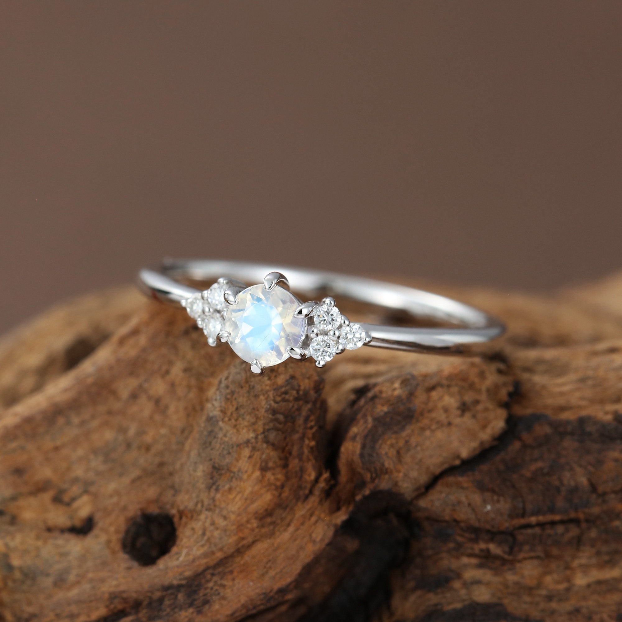 Moonstone Engagement Ring White Gold Diamond Cluster - Etsy
