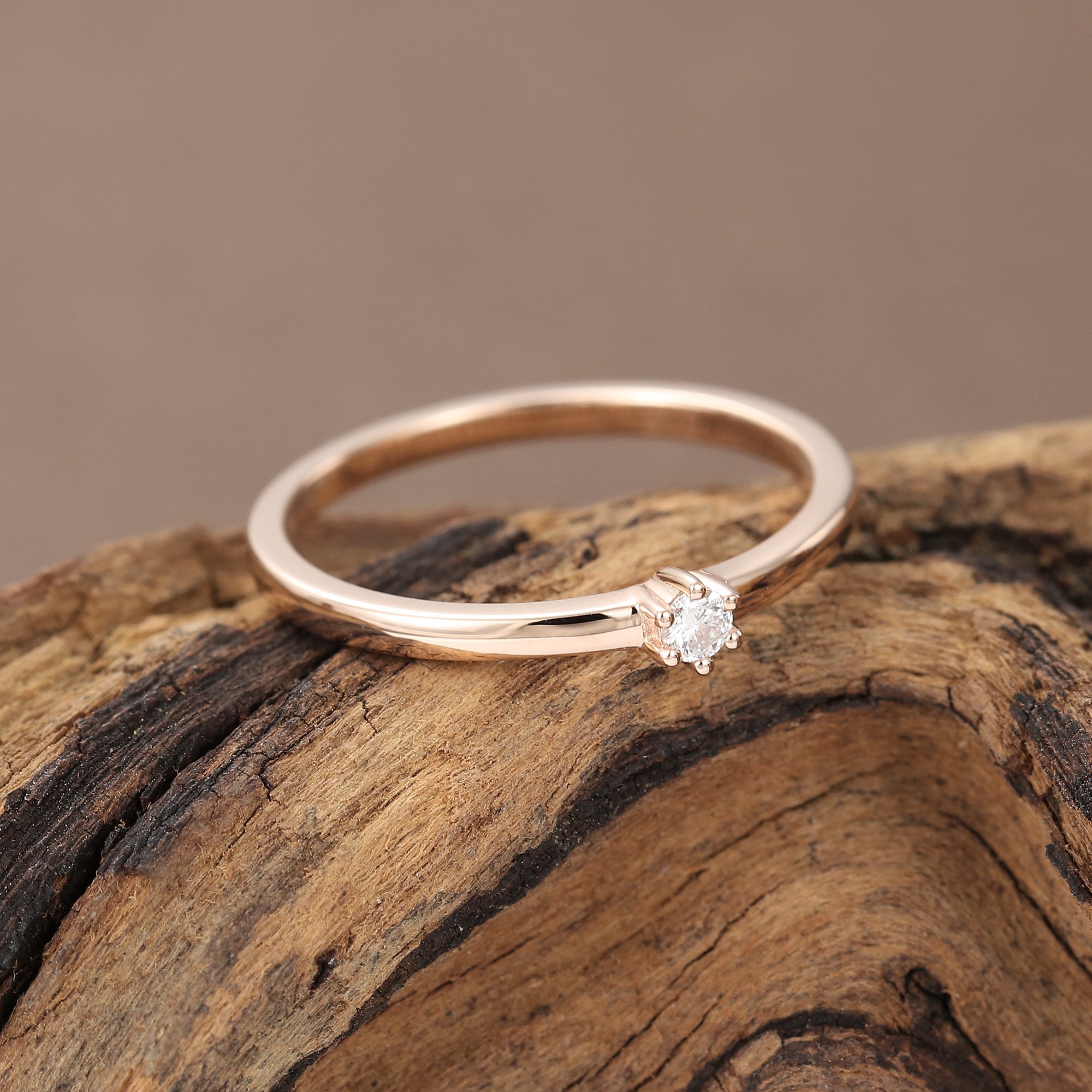 Minimalist Engagement Ring Diamond Simple Thin Dainty | Etsy