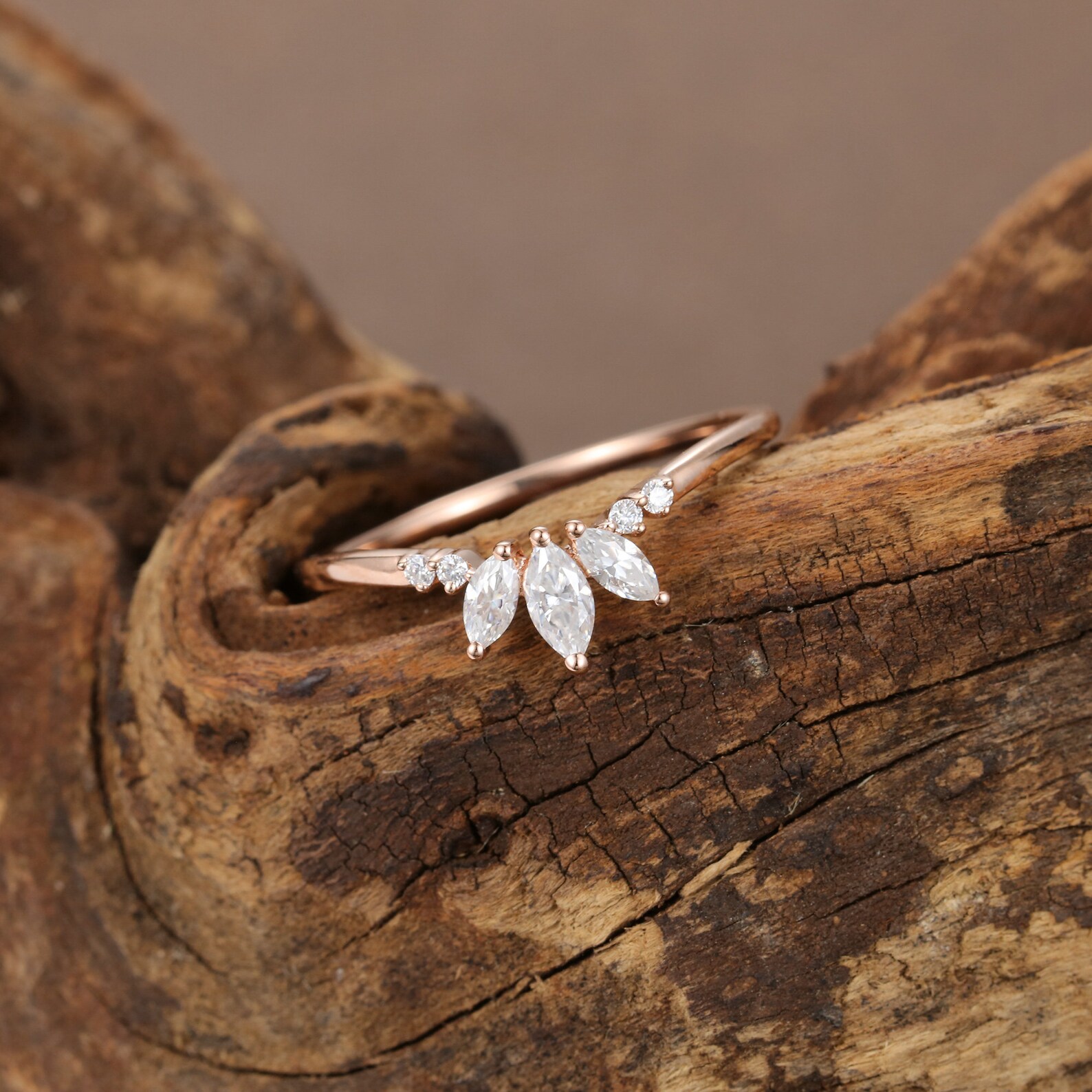 Curved Wedding Band Vintage Rose Gold Wedding Band Women Unique ...