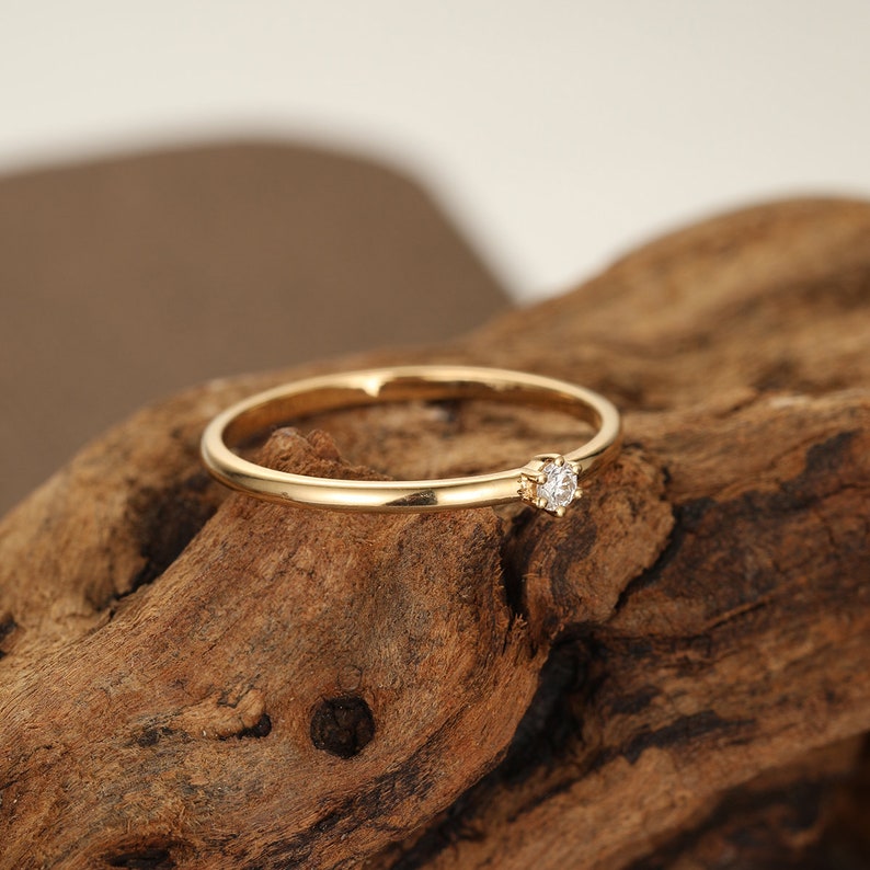 Diamond Engagement Ring Yellow Gold Simple Minimalist Engagement Ring ...