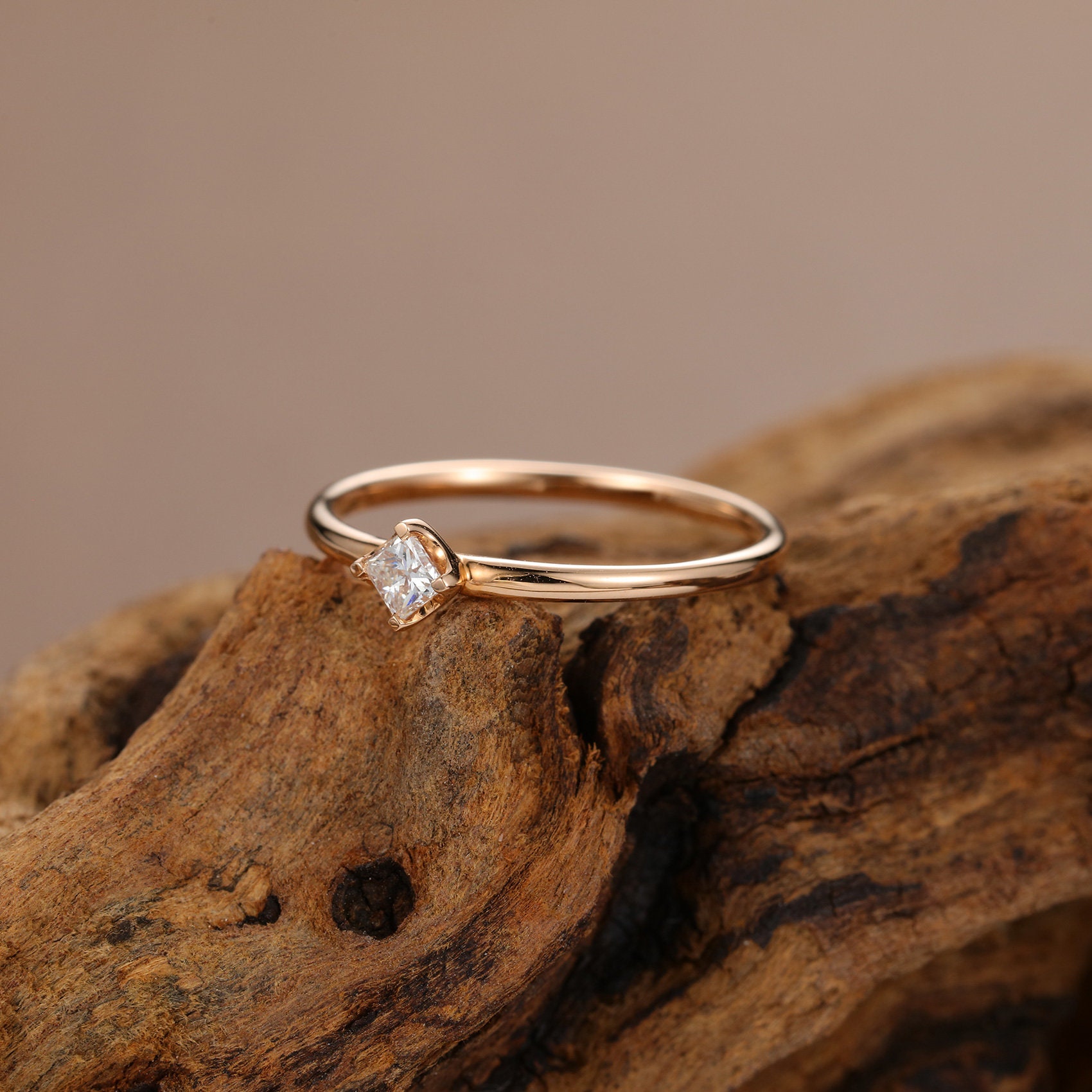 Diamond Ring Simple Engagement Ring Rose Gold Minimalist | Etsy