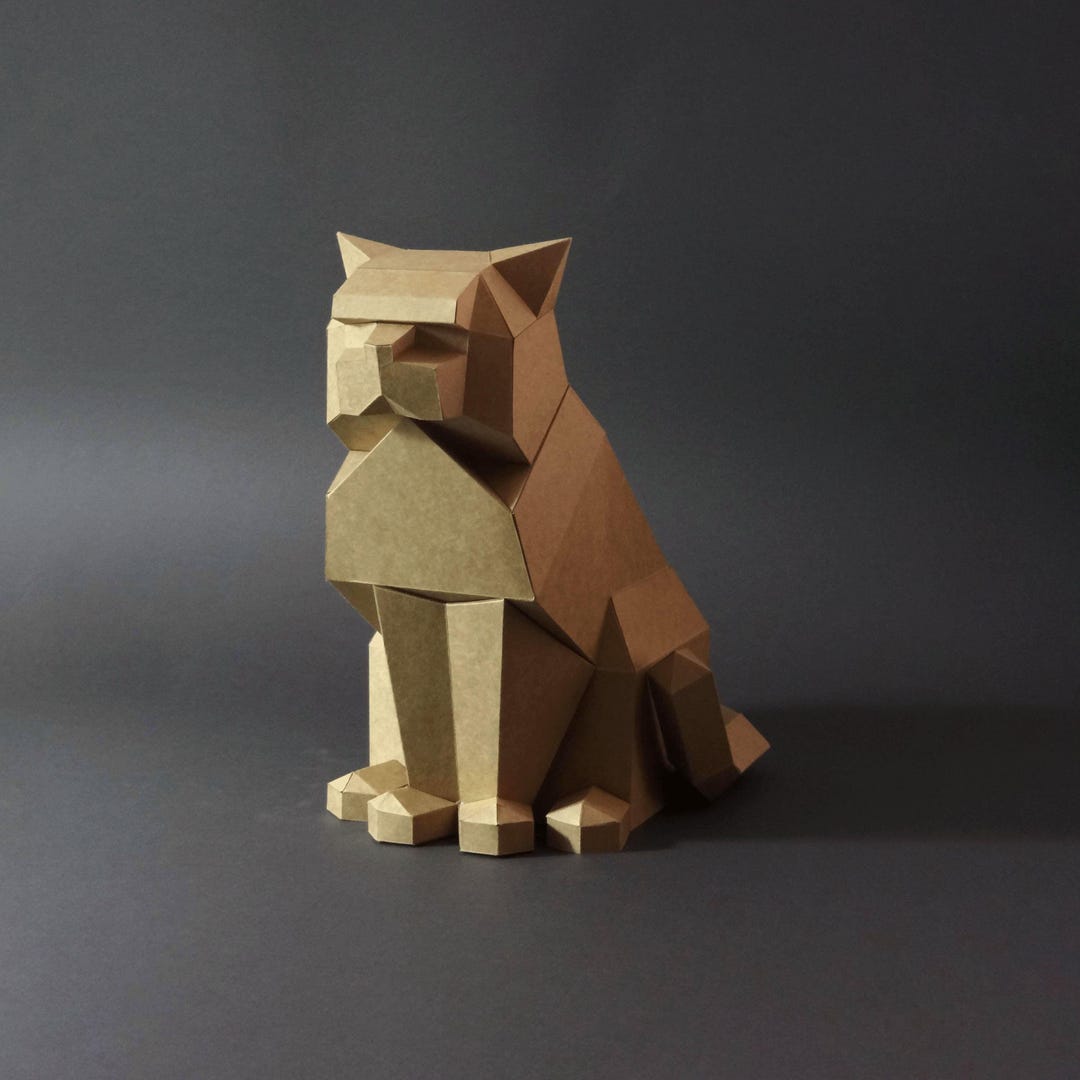 3D Sitting Cat Paper Model Printable DIY PDF Template - Etsy