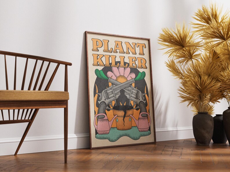 Plant Killer. Flower. Guns. Fire. Watering Can. Vintage. Illustration ...