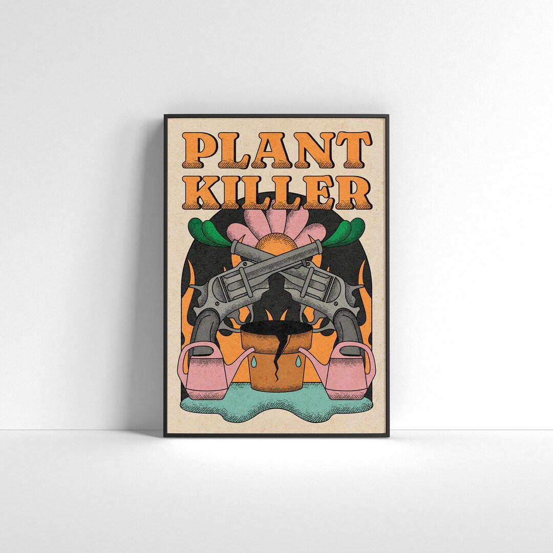 Plant Killer. Flower. Guns. Fire. Watering Can. Vintage. Illustration ...