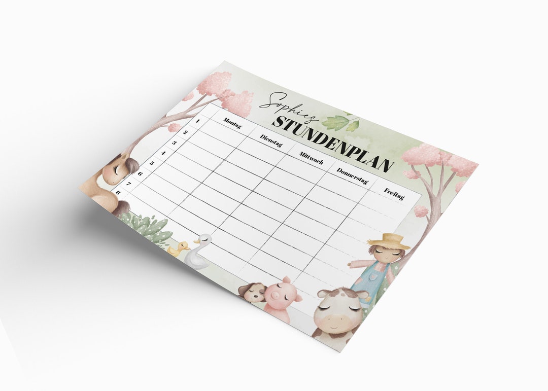 Timetable Farm A4 Writable Washable Personalized - Etsy