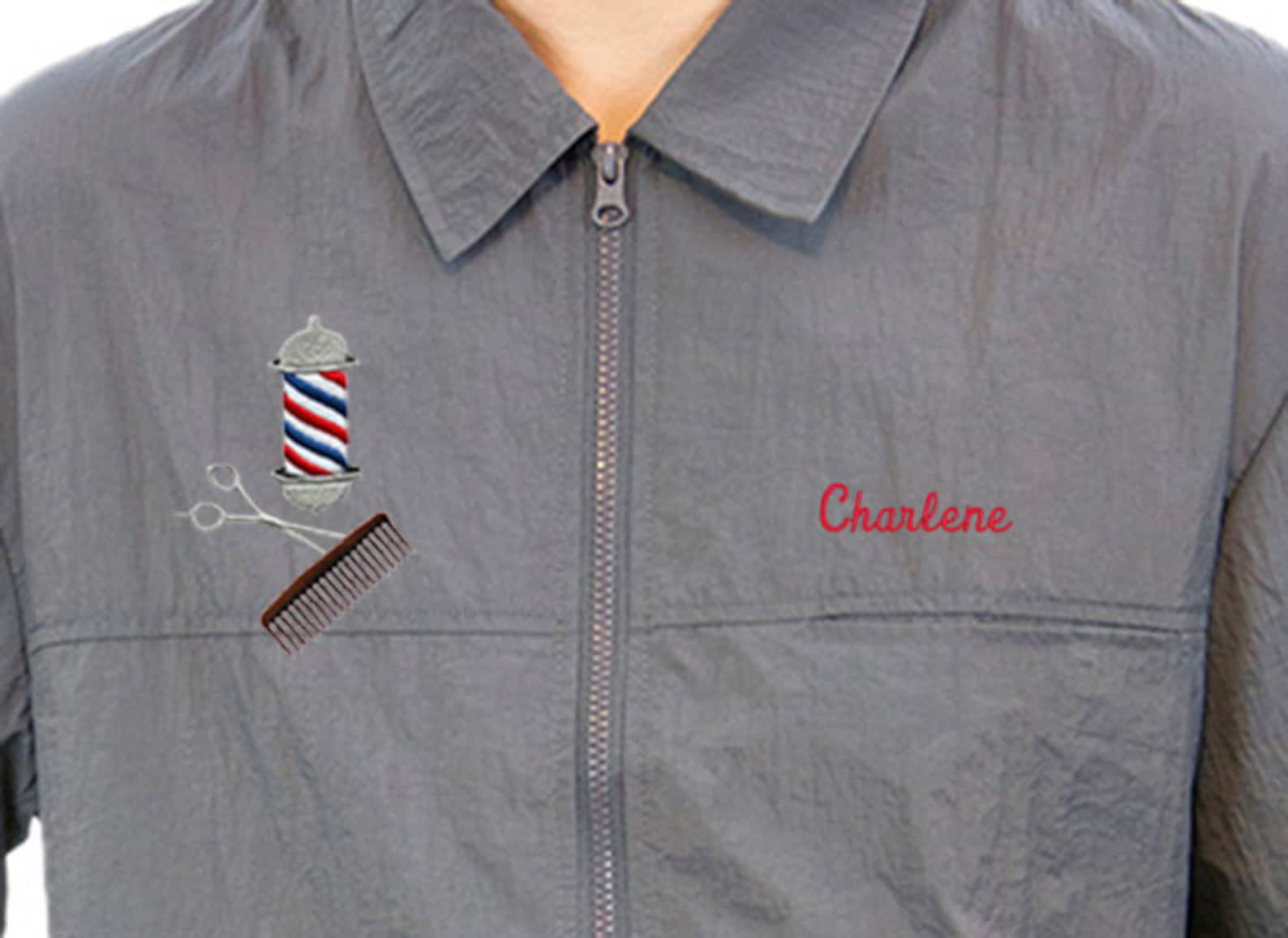 Classic Barber Jacket With Custom Name Logo Embroidery Barber Smock ...