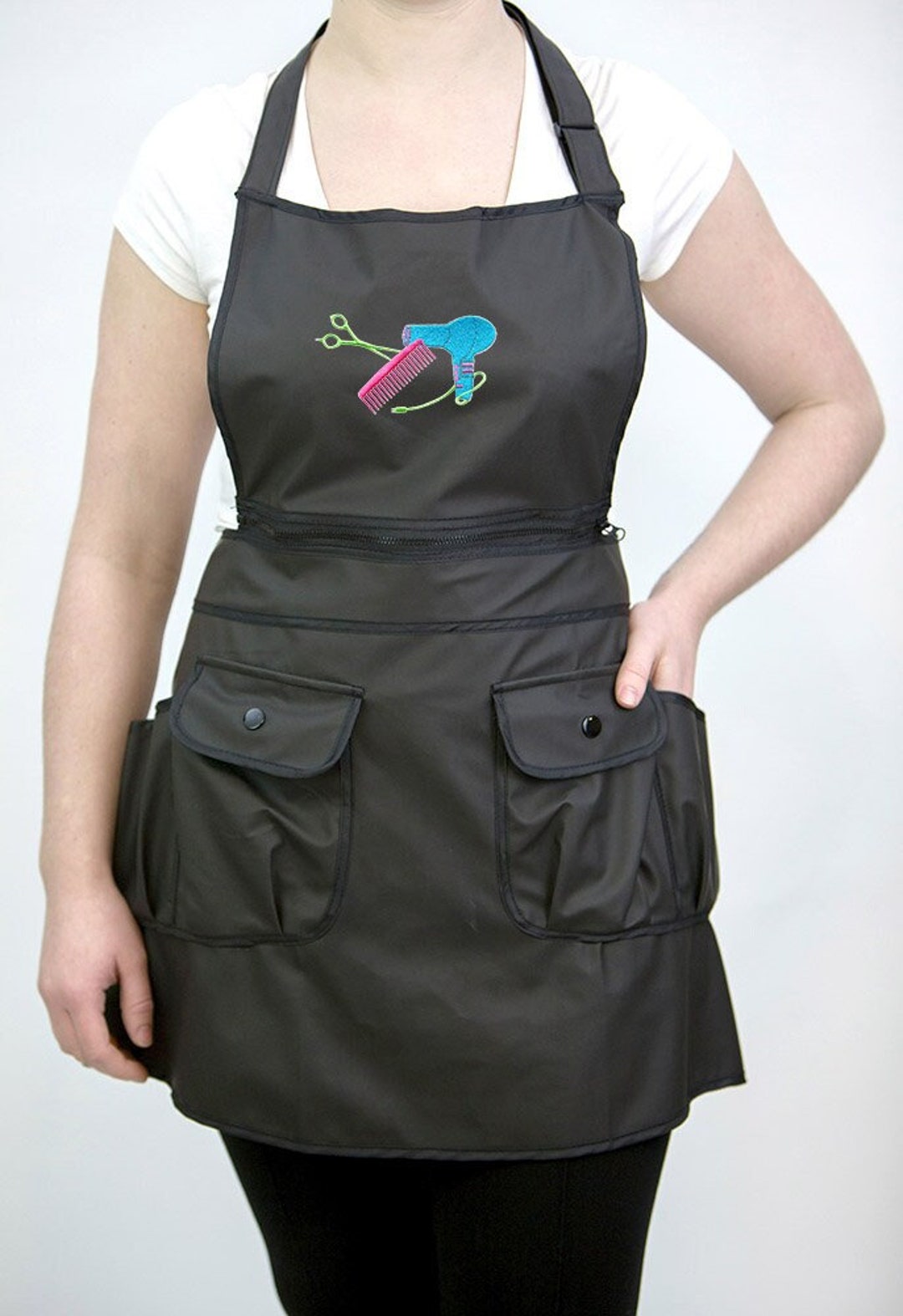 Salon Apron Zipper Detachable With Custom Name Logo Embroidery Barber ...