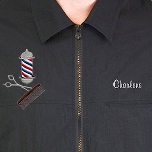 Classic Barber Jacket With Custom Name Logo Embroidery Barber Smock ...