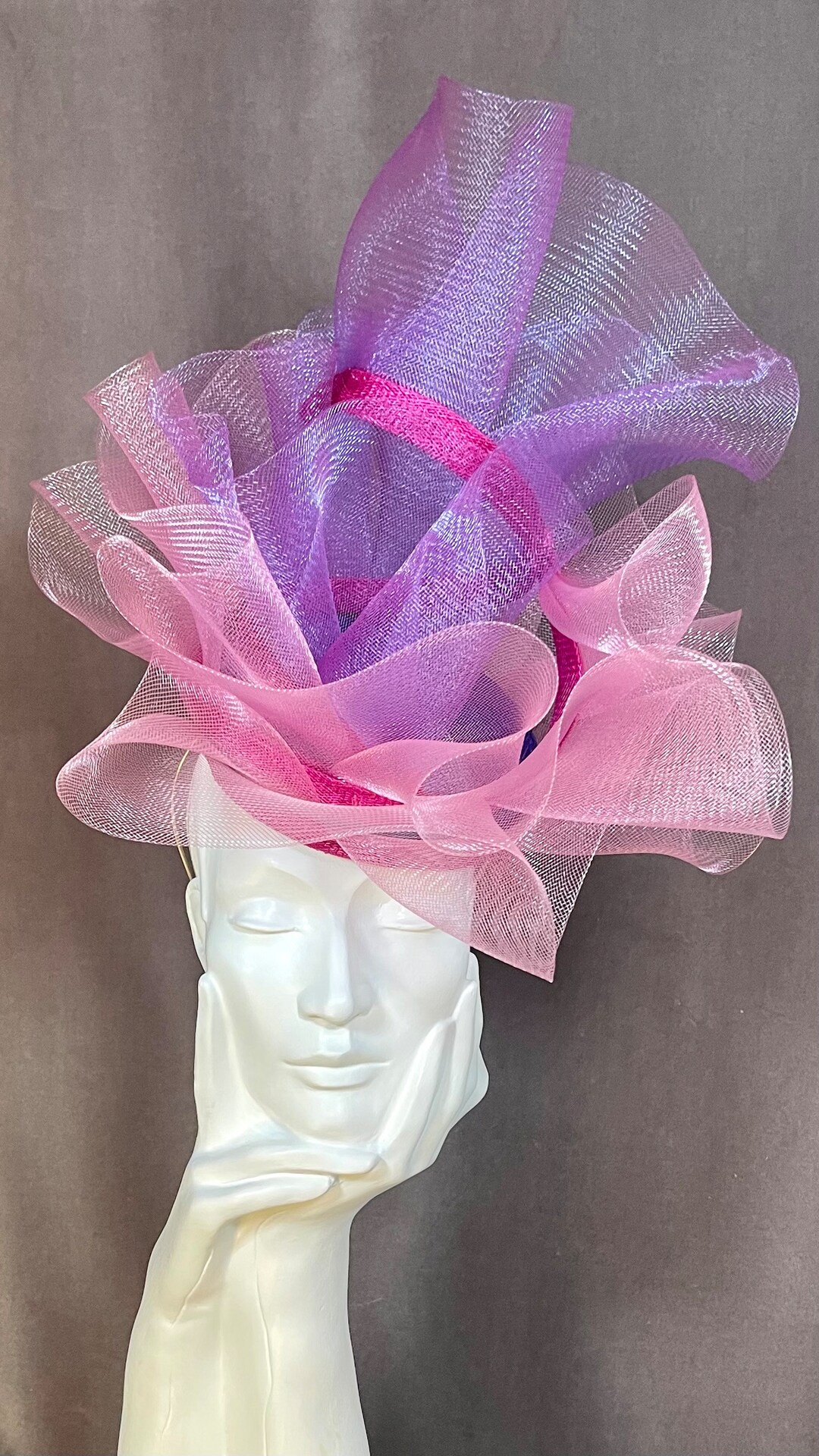 Pink and Purple Pleated Crinoline Fascinator Hat. Handmade. Weddings ...