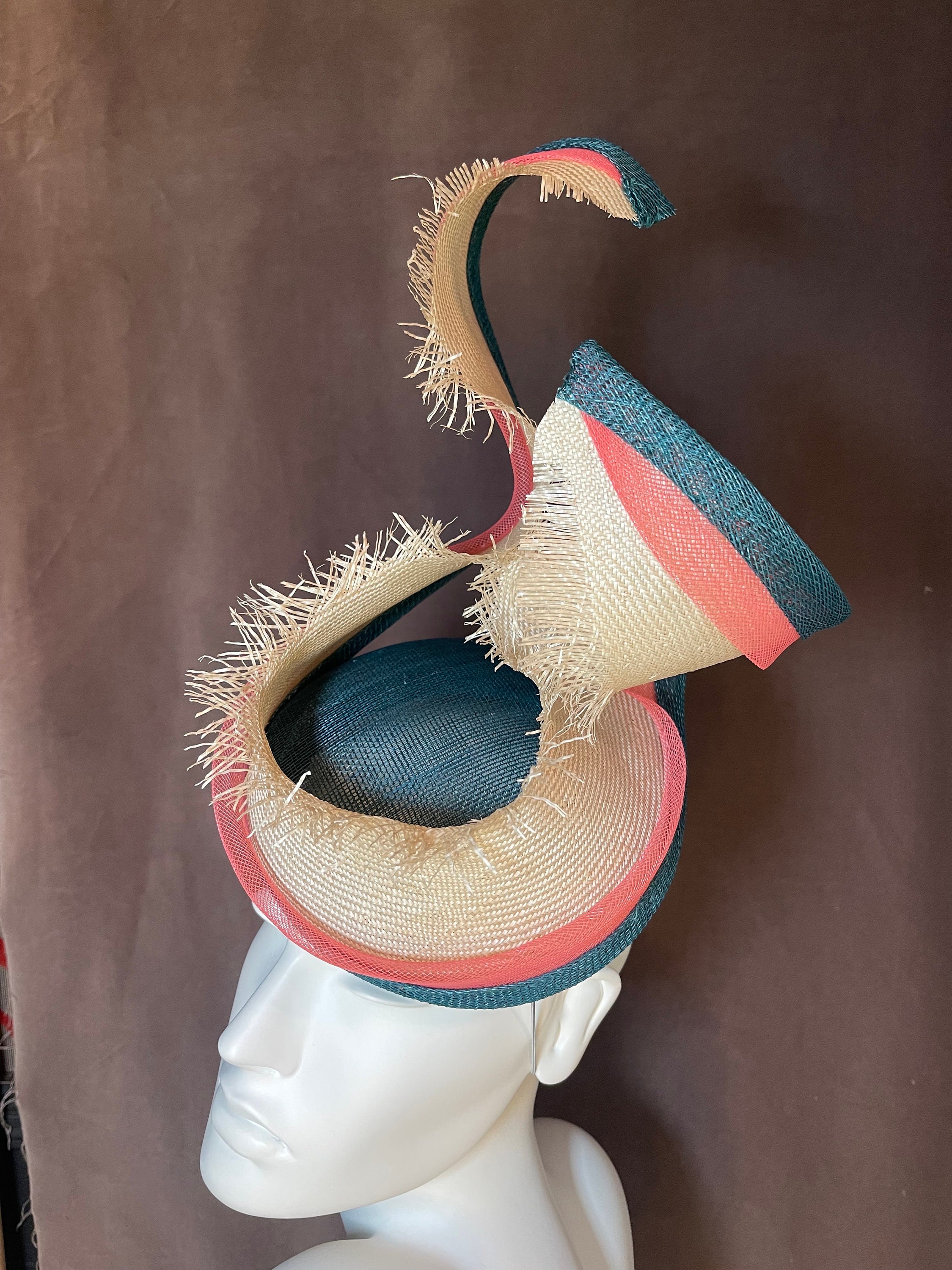 Coiling Curly Teal, Coral and Ivory Fascinator for a Fun and Unique ...