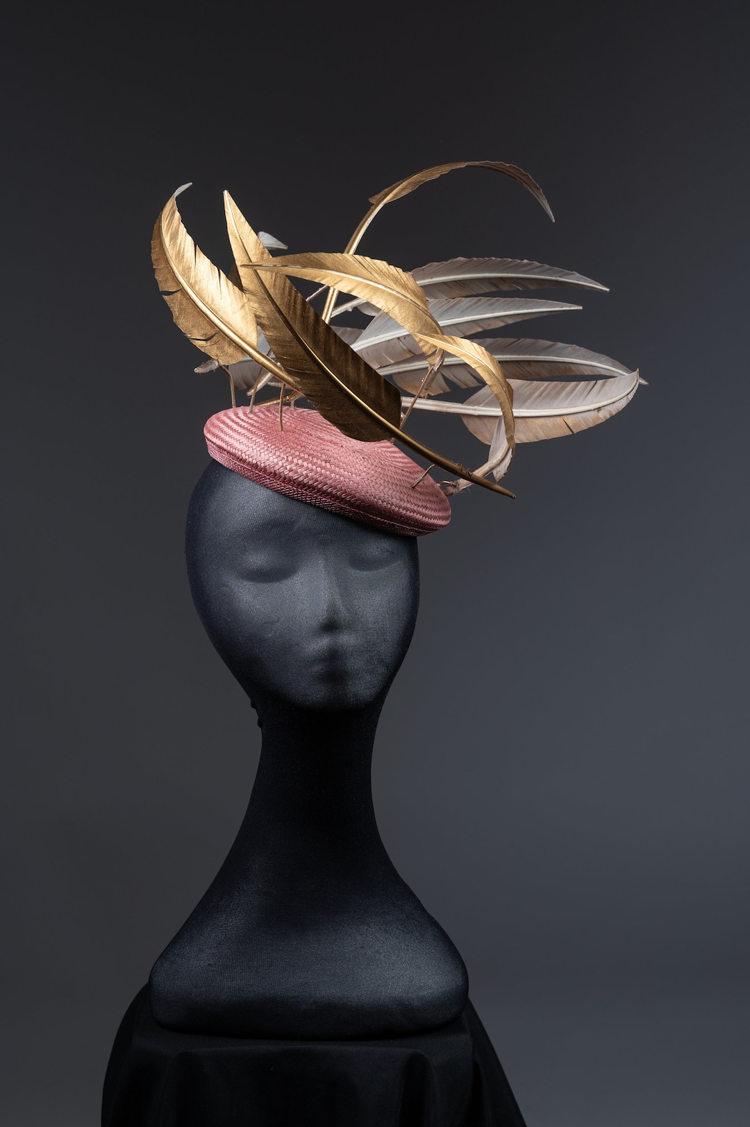 Elegant Sculptural Gold Feather Fascinator Hat for Wedding and Races ...