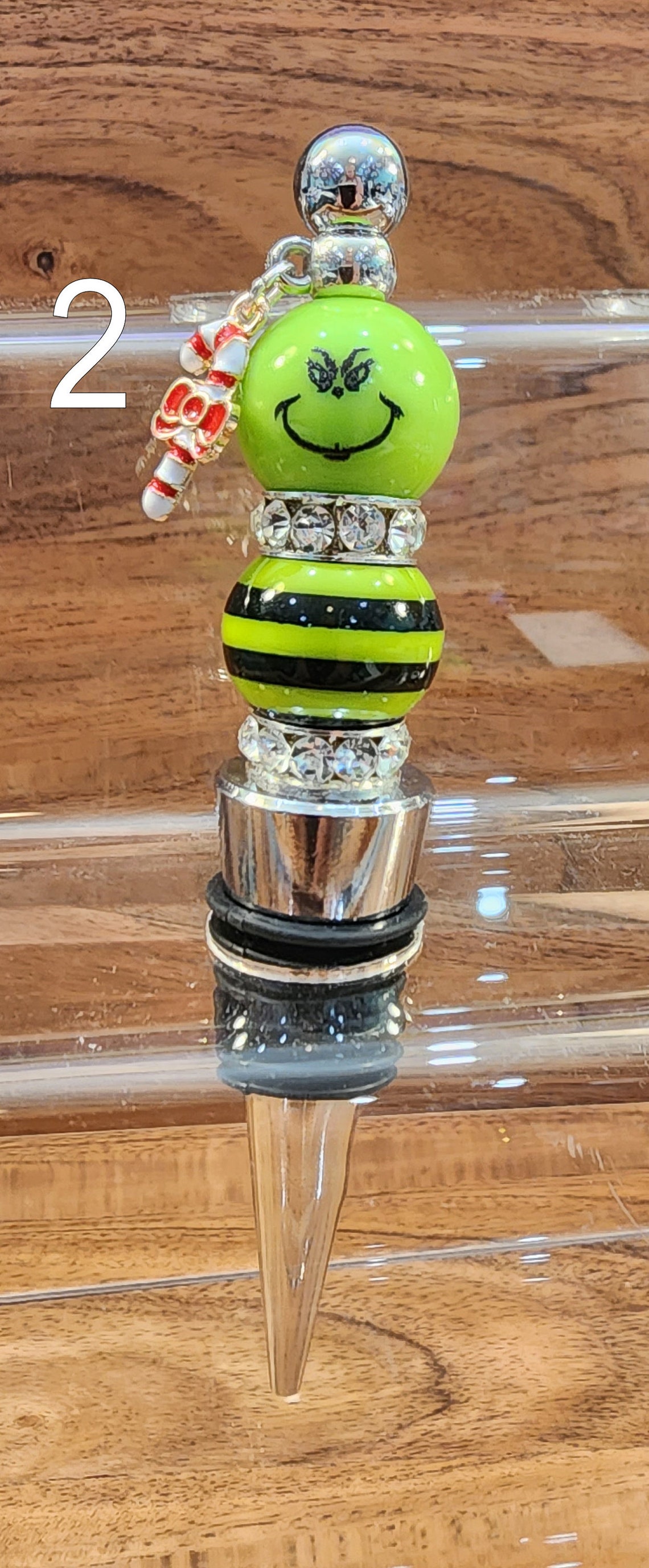 Grinch Christmas Wine Stopper, Snowman, Christmas Tree, Beaded Wine ...