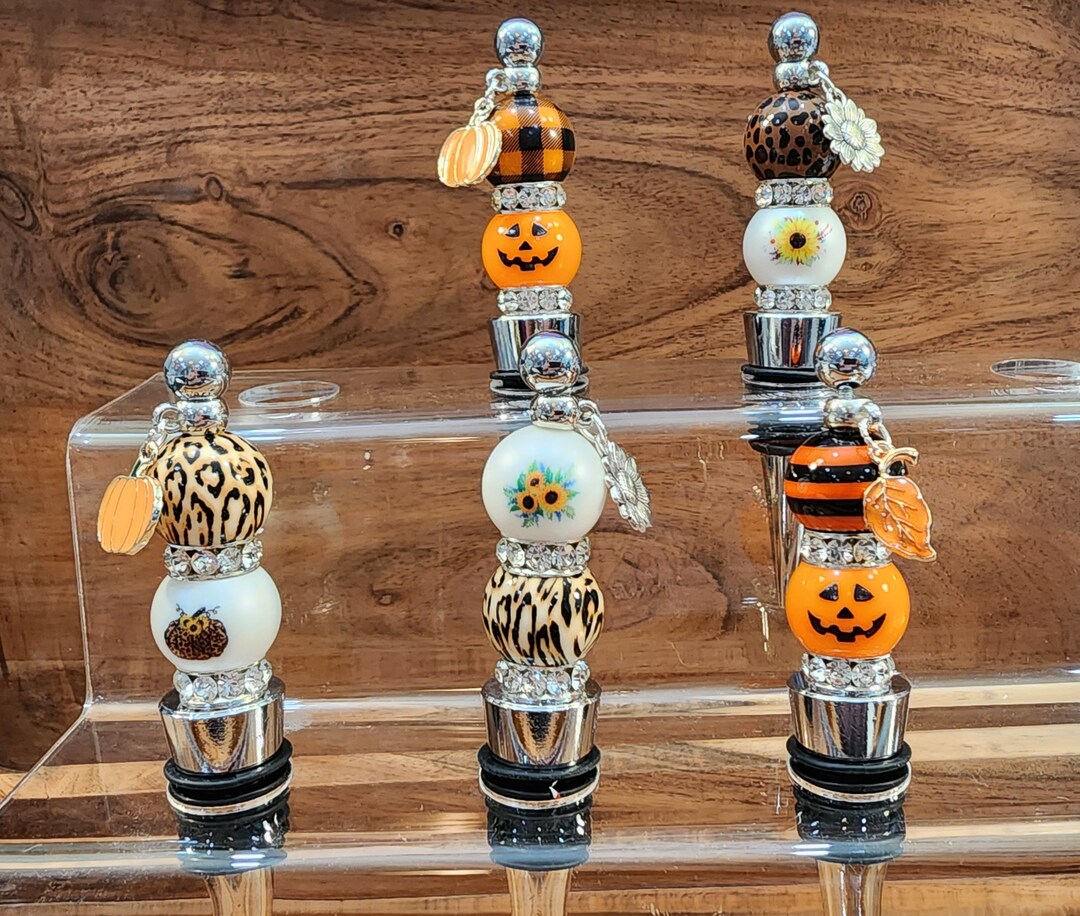 Fall Halloween Wine Stopper, Pumpkin, Jack-o-lantern, Sunflower, Beaded ...