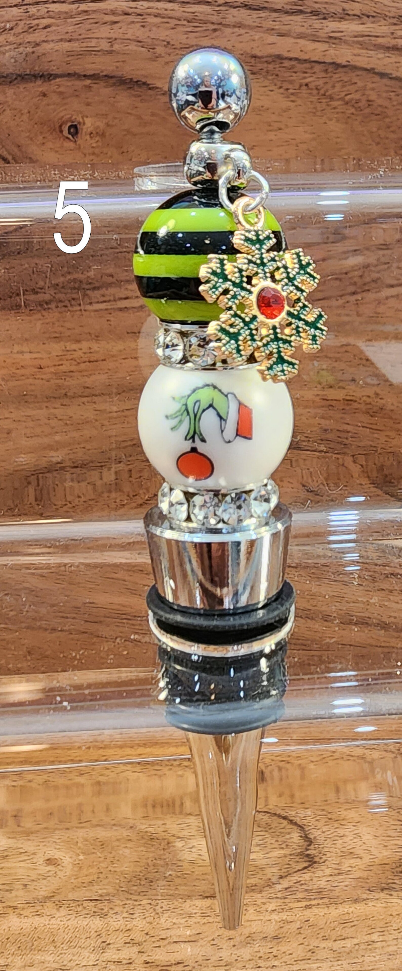 Grinch Christmas Wine Stopper, Snowman, Christmas Tree, Beaded Wine ...