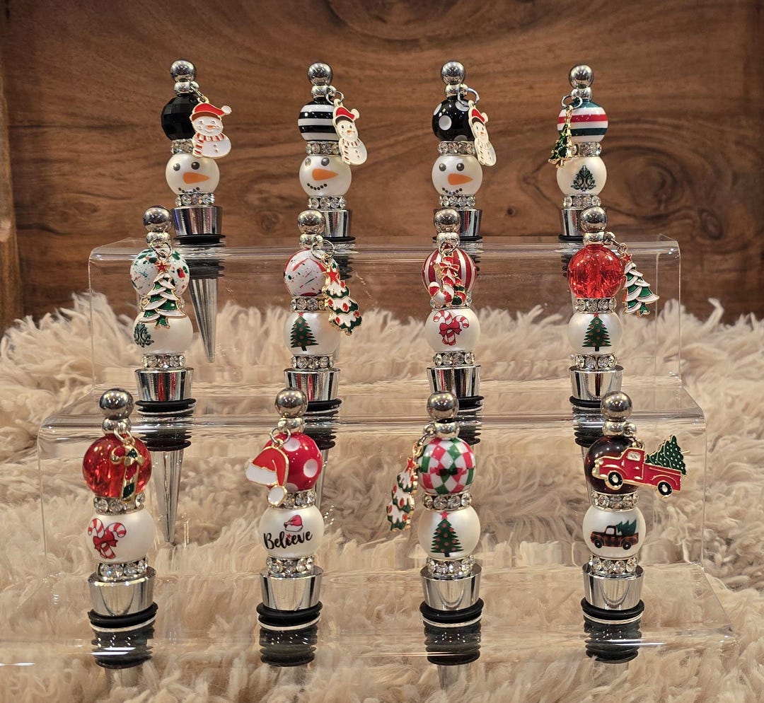 Christmas Wine Stopper, Snowman, Christmas Tree, Beaded Wine Stopper ...