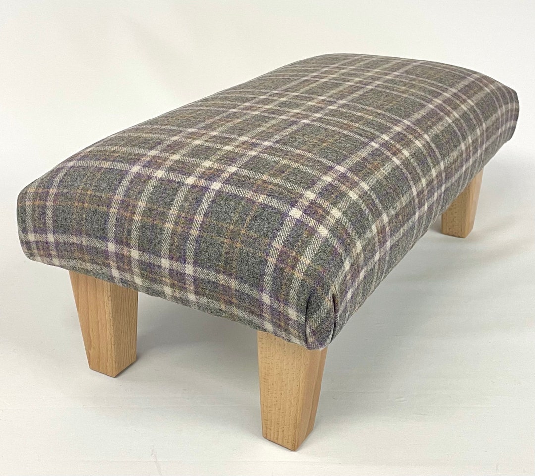 Beautiful Upholstered Large Handmade Footstool in Wool Check Tartan Uk ...
