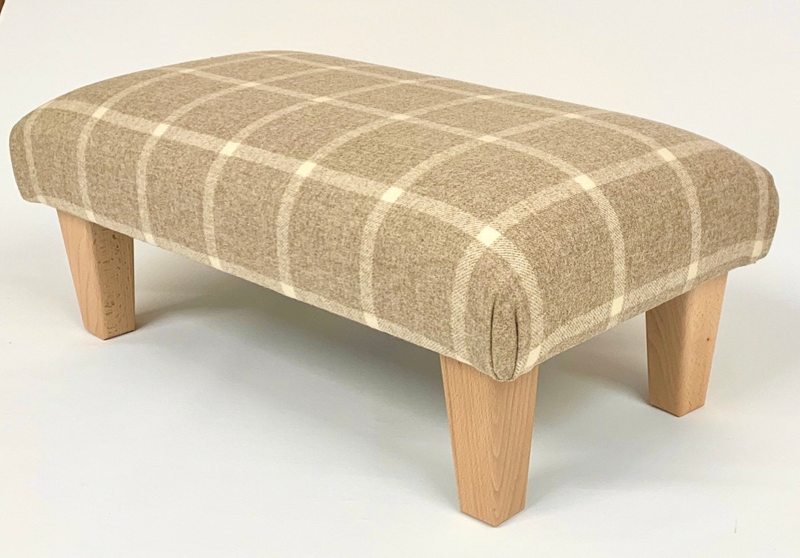Large handmade footstool beautifully upholstered in wool check | Etsy