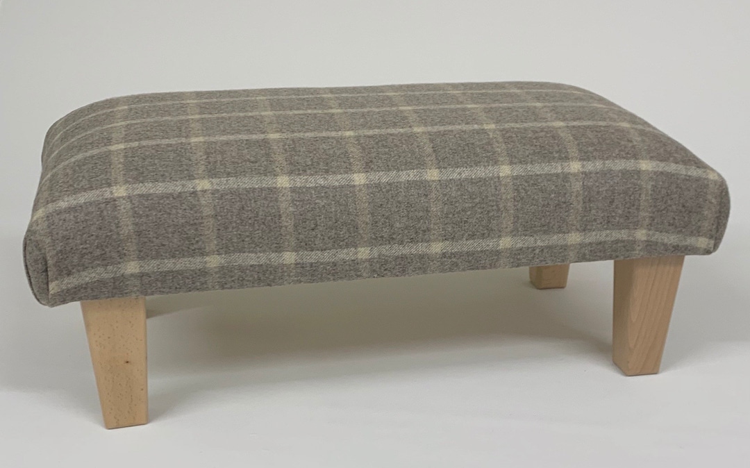 Beautiful Upholstered Large Handmade Grey Check Footstool in Wool ...