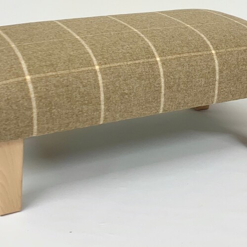 Beautiful Upholstered Large Handmade Footstool in Wool Check - Etsy UK