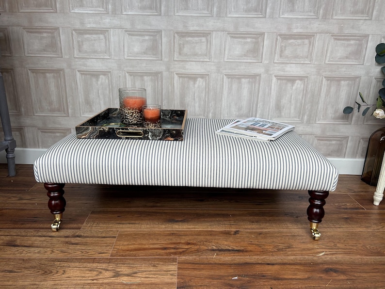 Large Upholstered Footstool in Ticking Fabric Coffee Table in Ticking ...