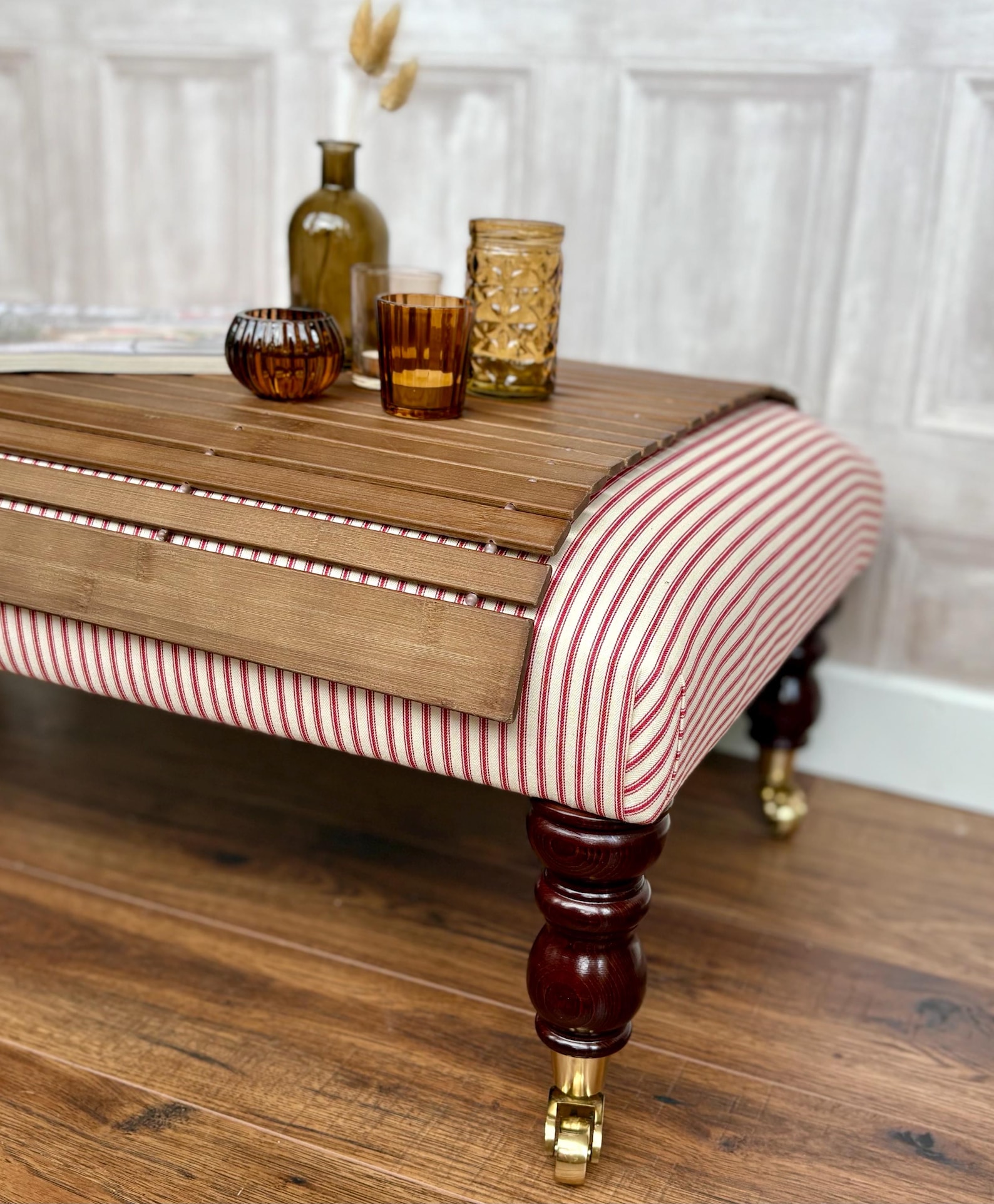 Large Upholstered Footstool in Ticking Fabric Coffee Table in Ticking ...