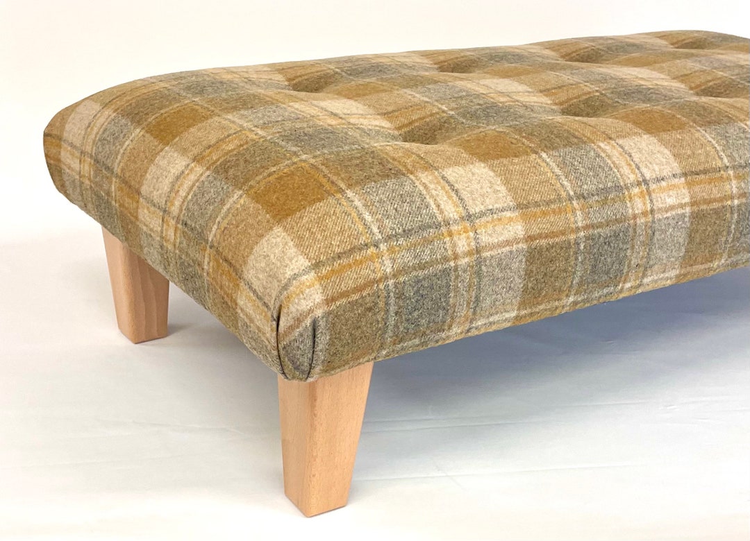 Beautiful Upholstered Large Handmade Footstool in Wool Check Tartan ...