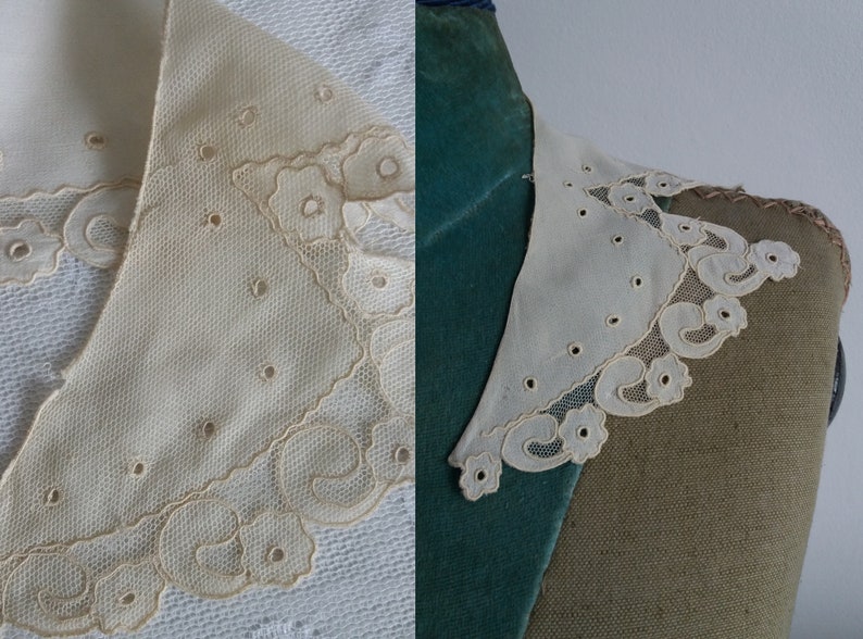 Antique Embroidered Silk & Tulle Collar Reversible French Handmade Lace ...
