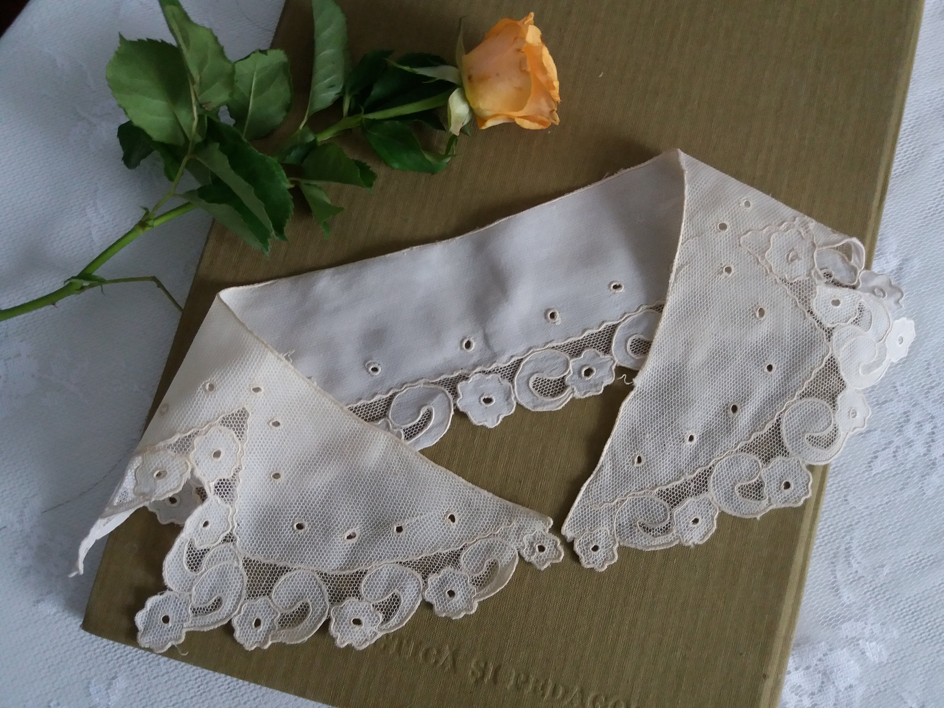Antique Embroidered Silk & Tulle Collar | Reversible French Handmade ...