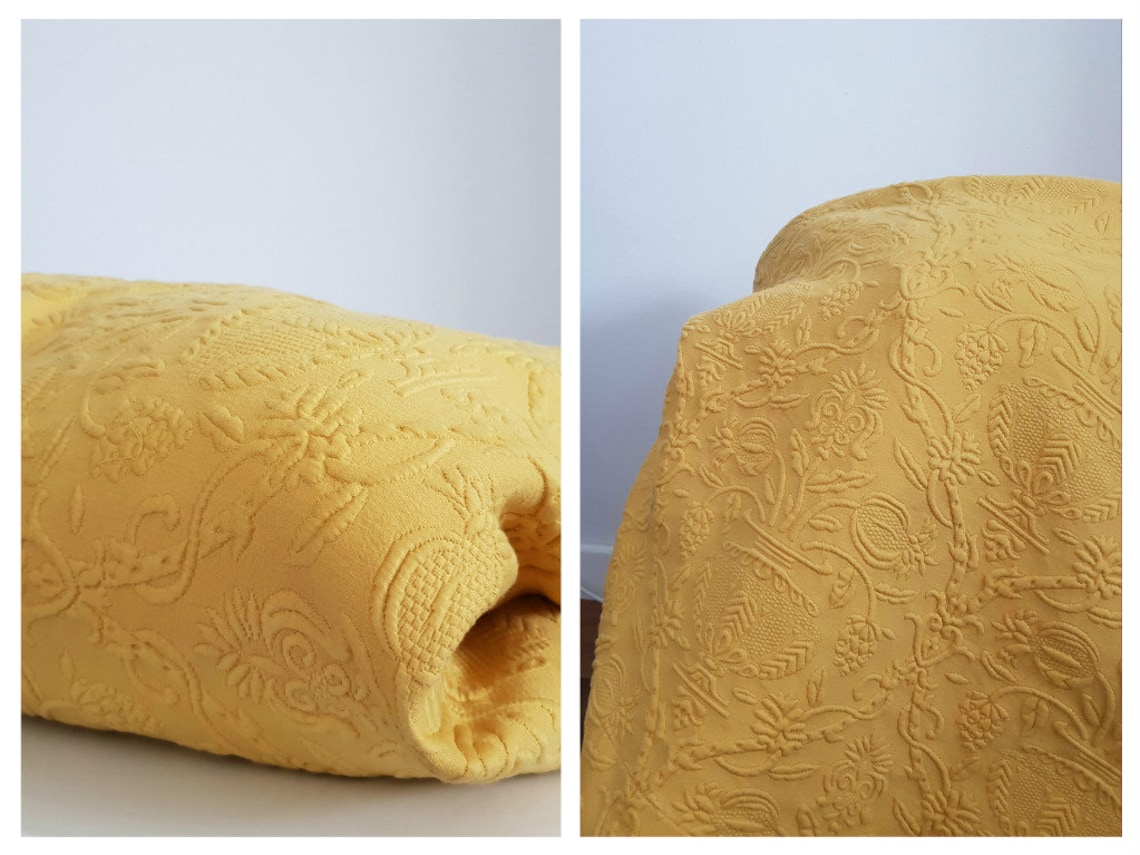 Vintage 1930s French Coverlet Yellow French Pique Bedcover & Blue ...