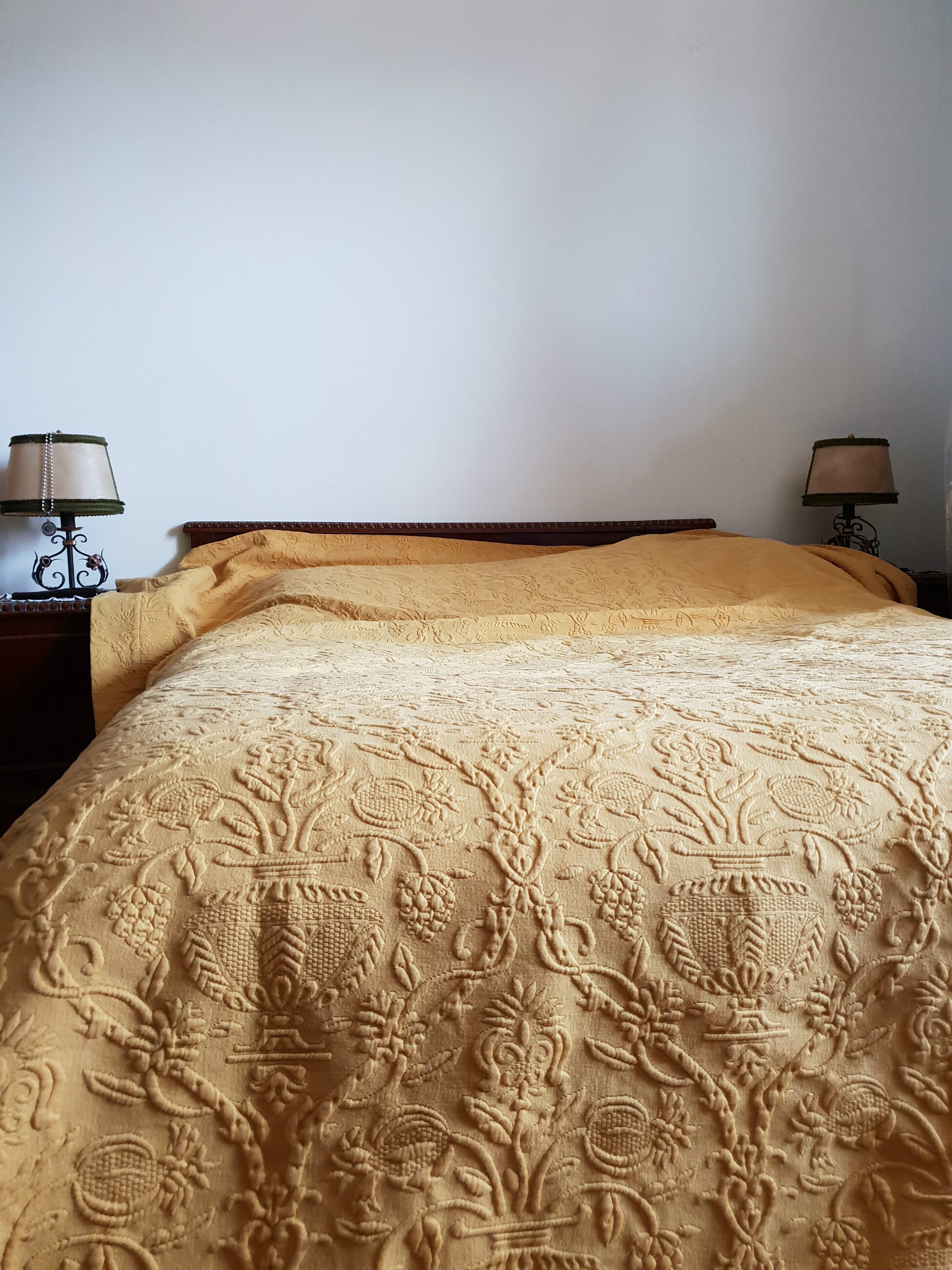 Vintage 1930s French Coverlet | Yellow French Pique Bedcover & Blue ...
